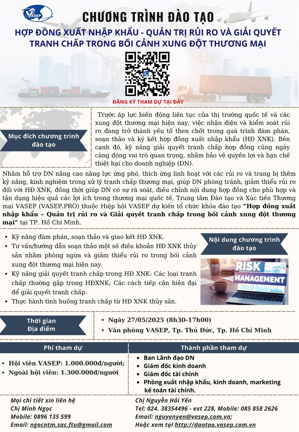 Khóa đào tạo Hợp đồng xuất nhập khẩu – Quản trị rủi ro và Giải quyết tranh chấp trong bối cảnh ...